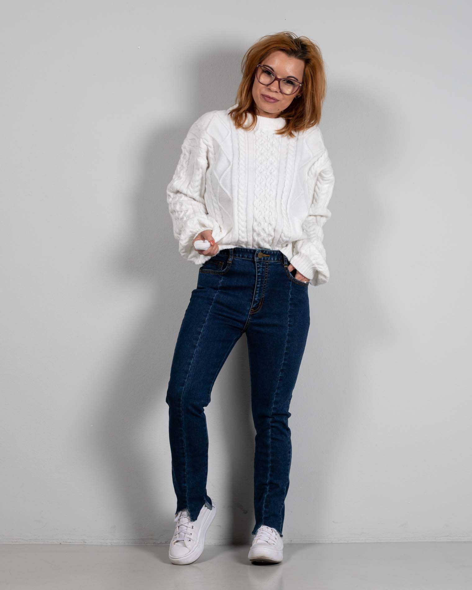 Jeans cu talie inalta si fermoar metalic - Miniprix