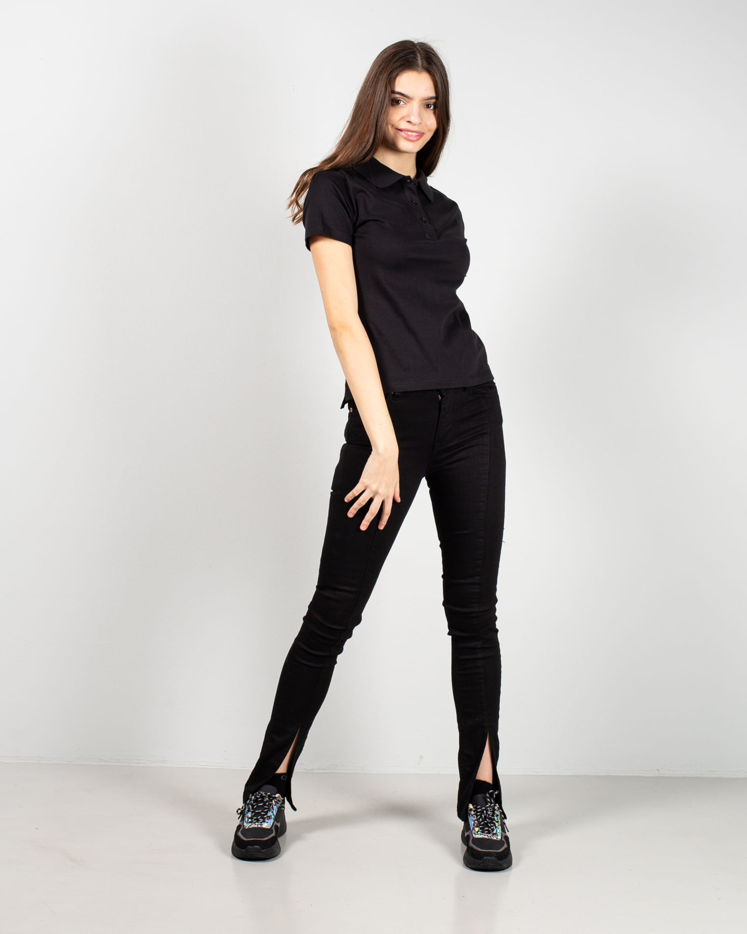 Jeans uni cu talie inalta - Miniprix