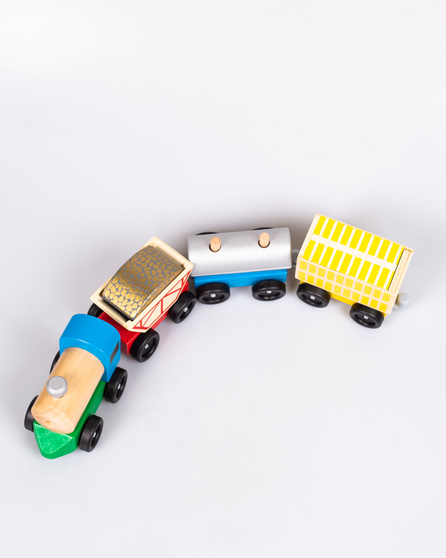 Trenulet demontabil din lemn cu patru vagoane - Miniprix