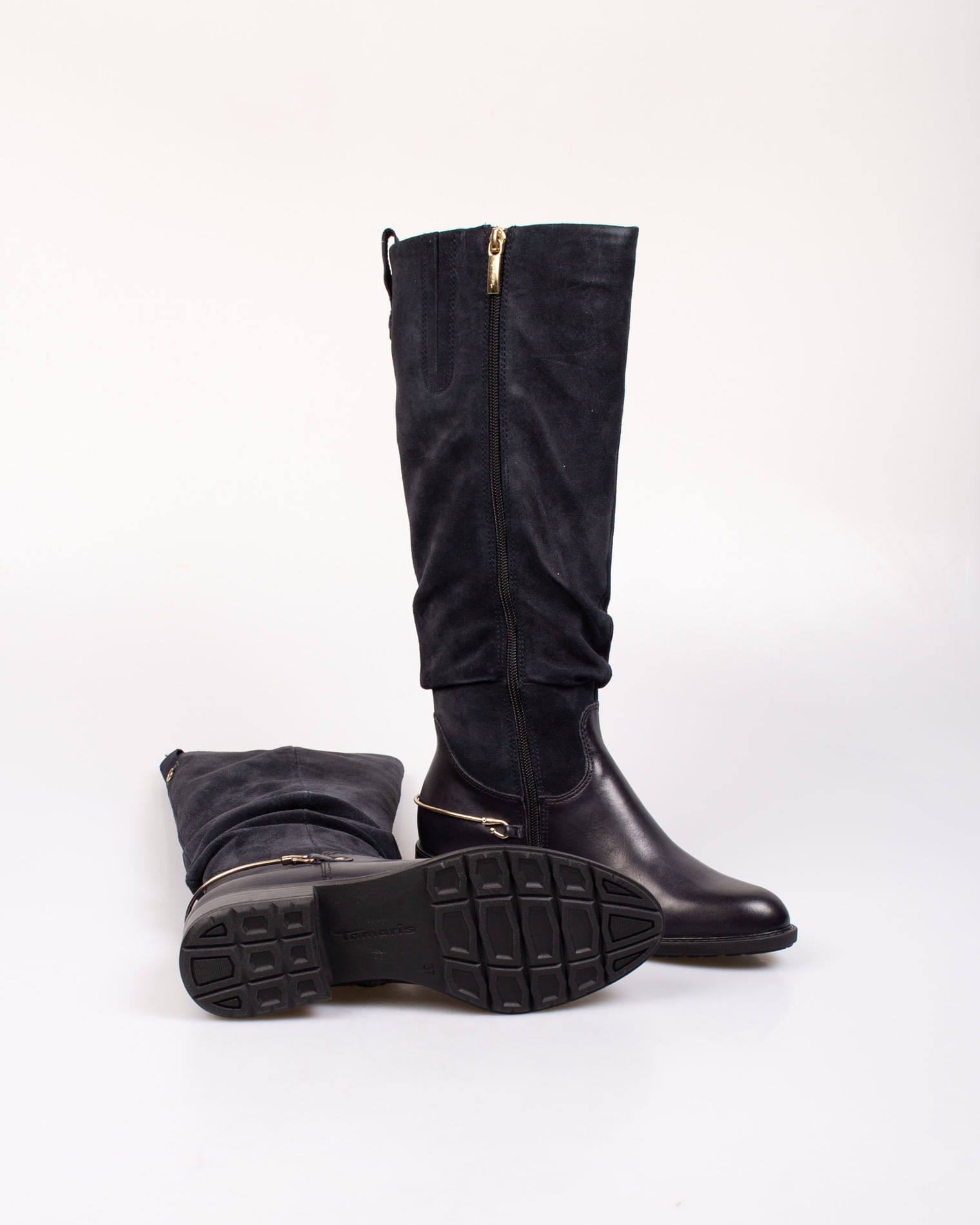 Cizme Tamaris din piele naturala cu toc mic si fermoar lateral - Miniprix